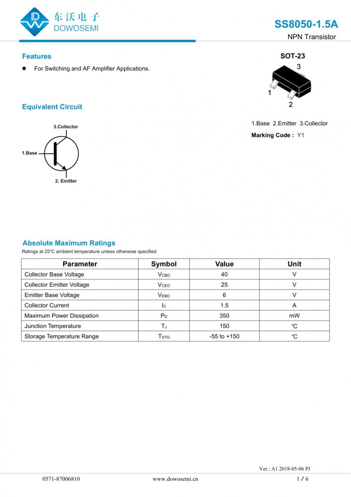 SS8050 datasheet page 1