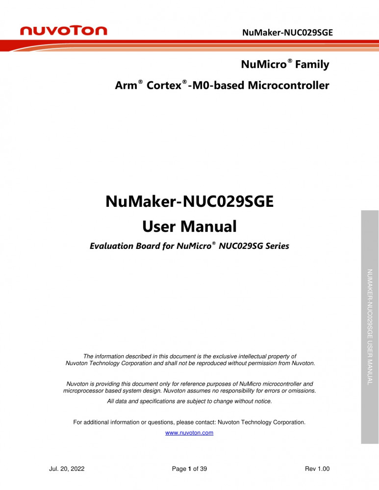 NuMaker-NUC029SGE manual page 1
