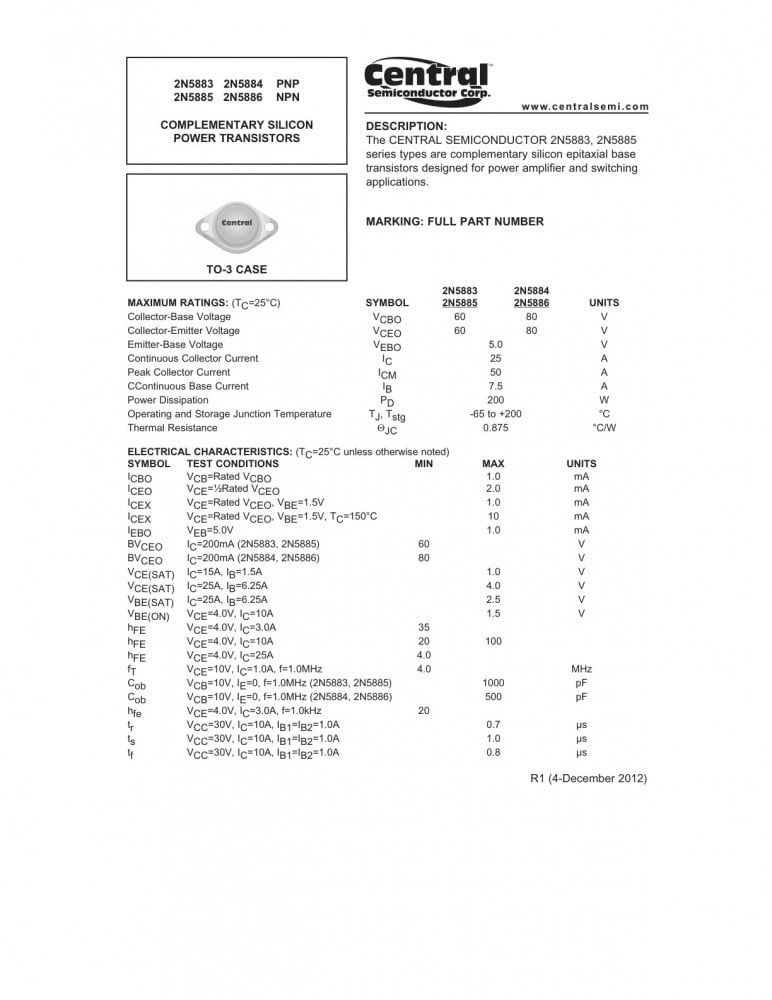 2N5884 datasheet page 1