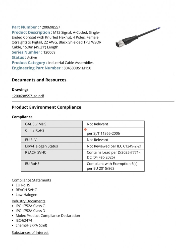 MOLEX product drawing page 1