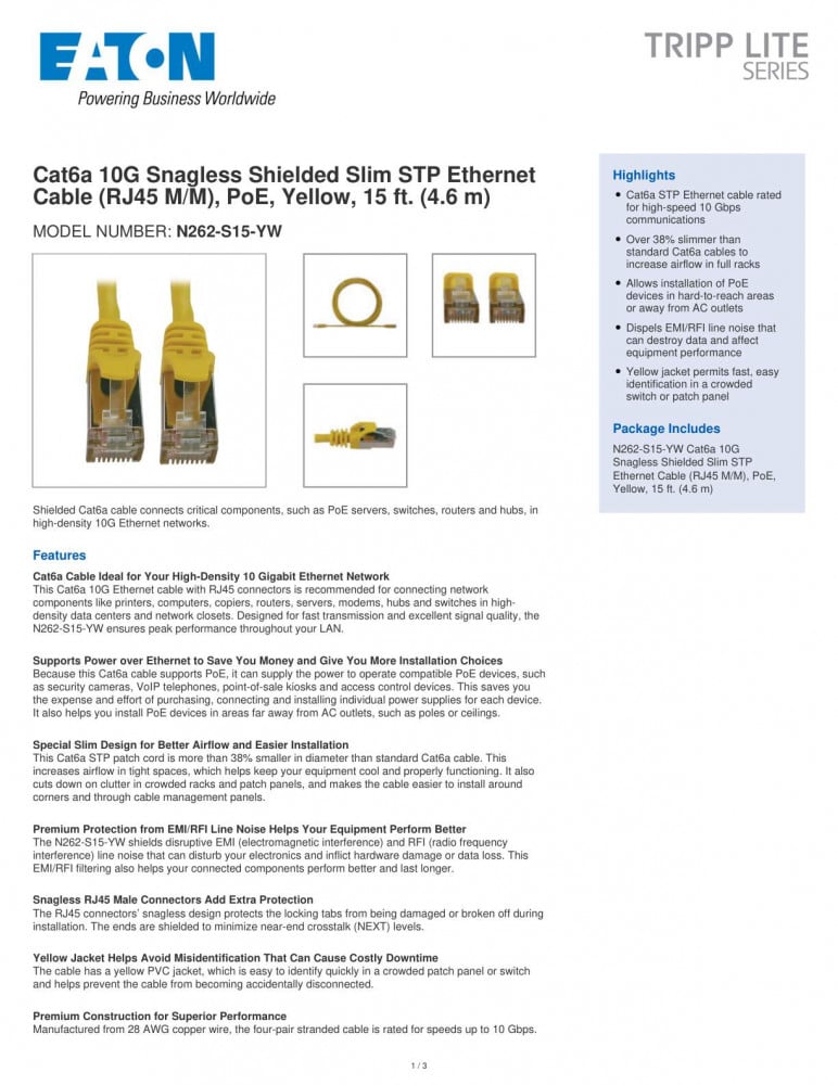 N262-S15-YW technical document page 1