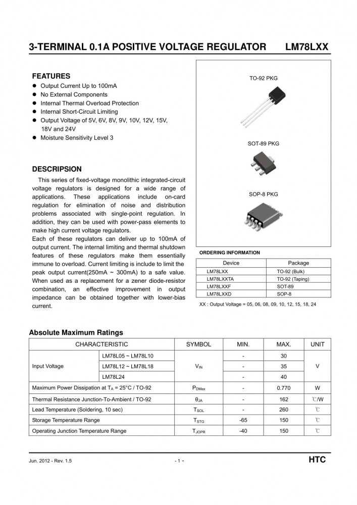 HTC LM78L08F datasheet page 1