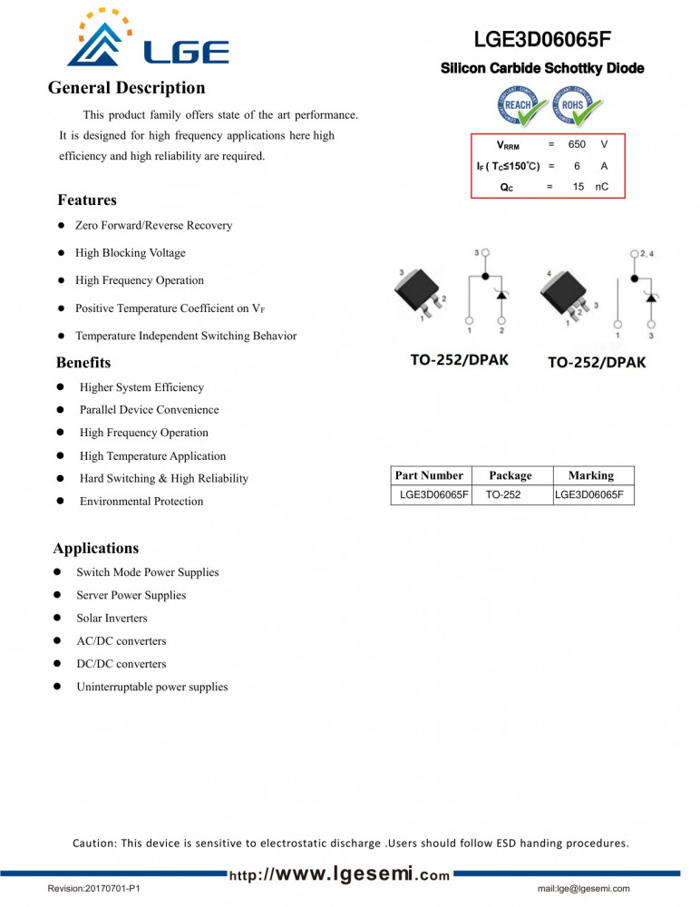 LGE3D06065F datasheet page 1