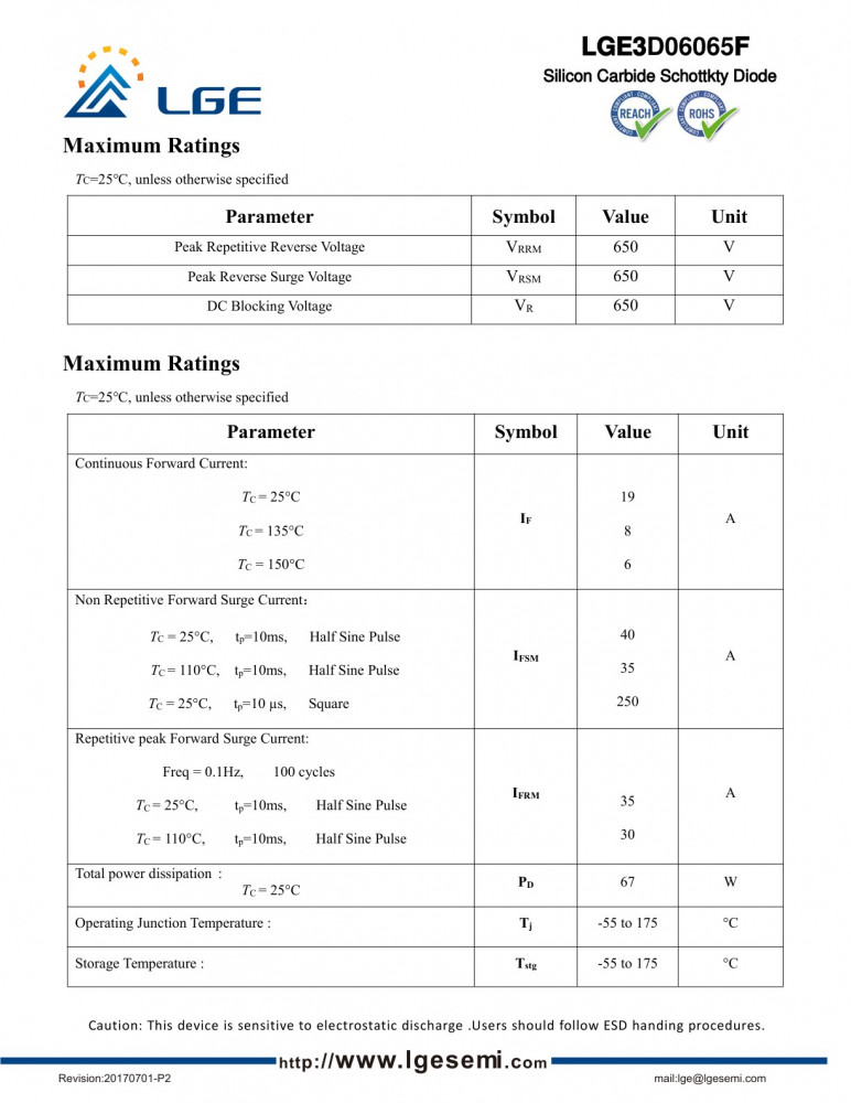 LGE3D06065F datasheet page 2