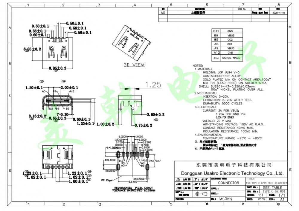 USAKRO TYPE-C-6M-001 technical drawing