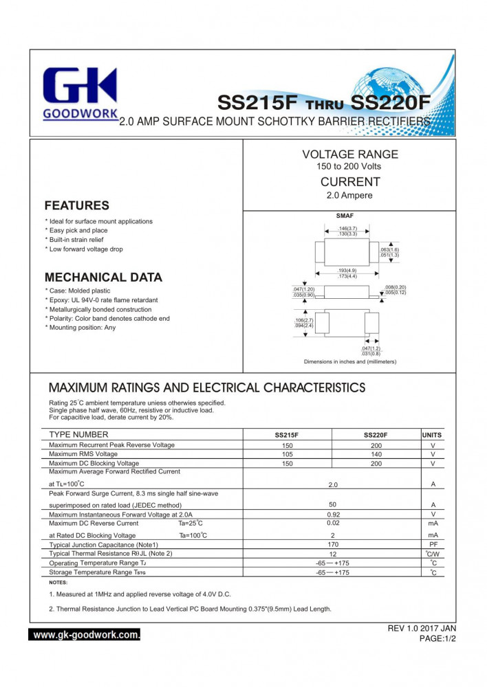 SS220F datasheet page 1