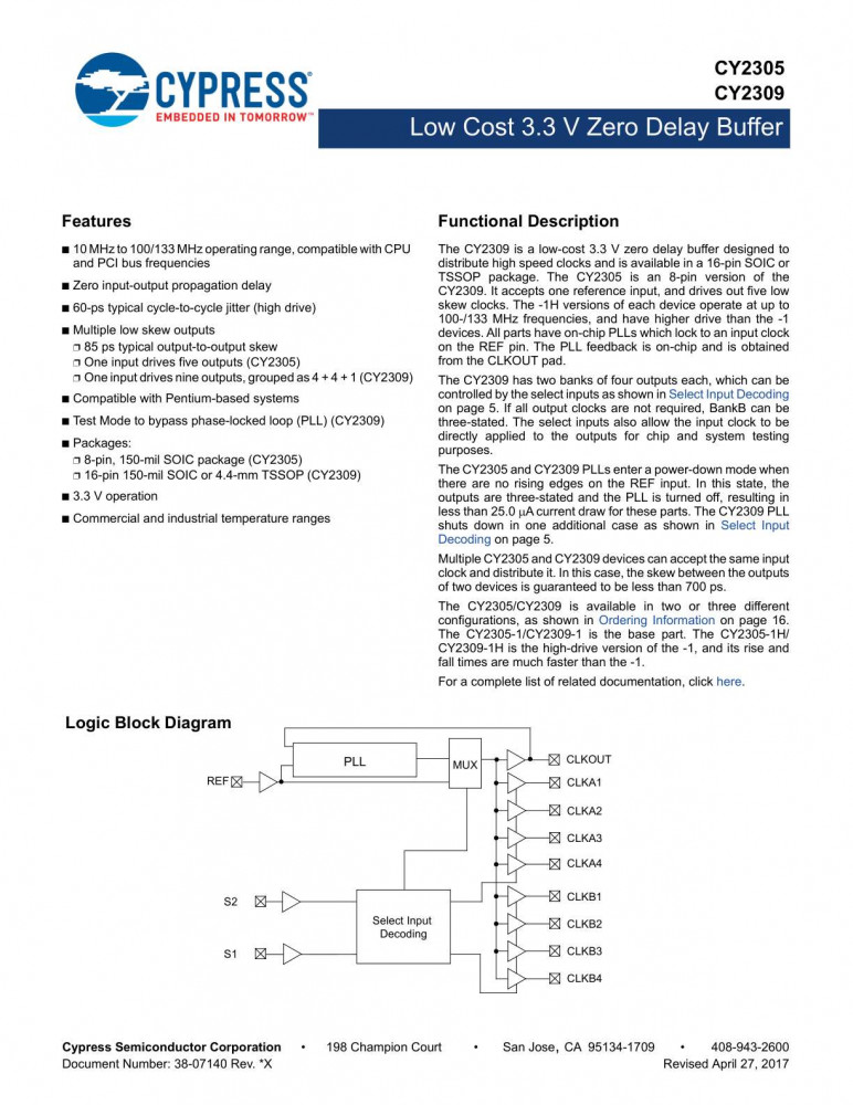 CY2305 technical document page 1