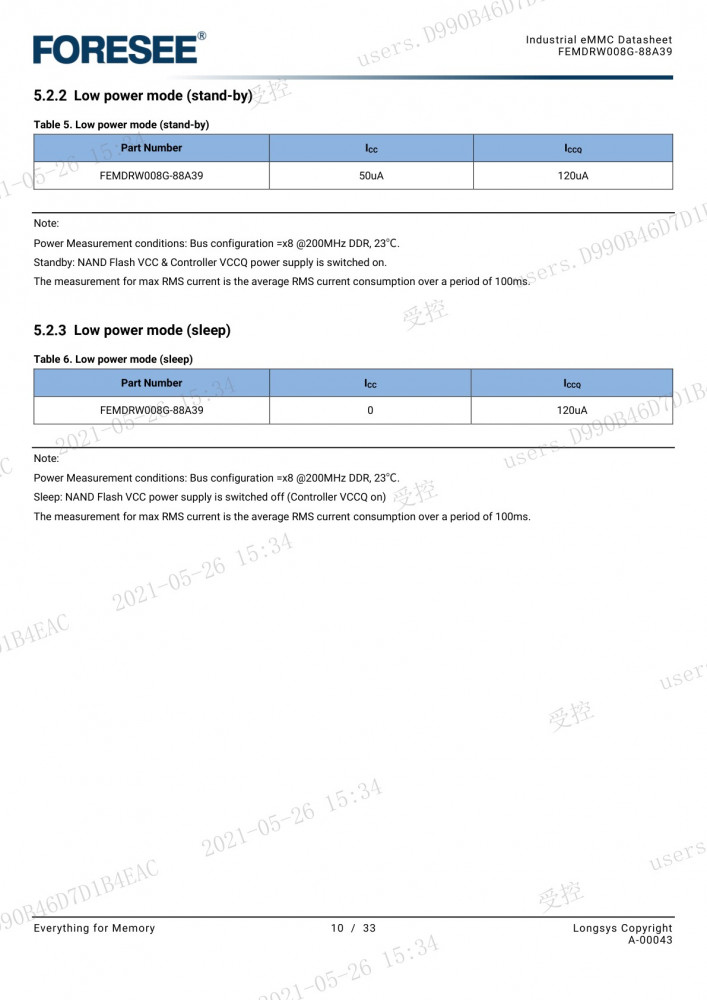 FORESEE eMMC datasheet page 10