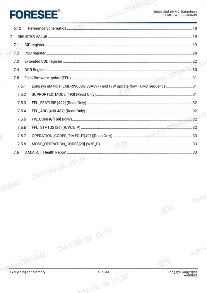 FORESEE eMMC datasheet page 4