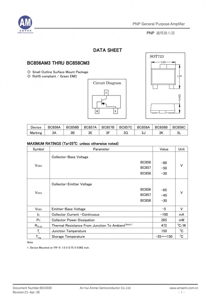BC856BM3 datasheet page 1