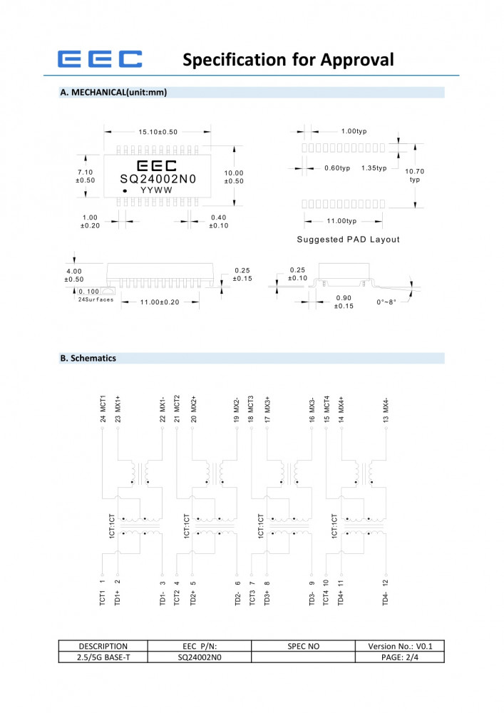SQ24002N0 electrical specification page