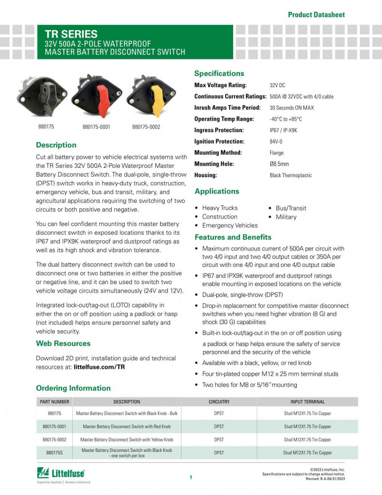 Littelfuse 880175 technical document page