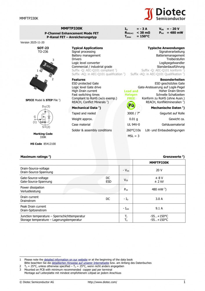 DIOTEC MMFTP330K datasheet page 1