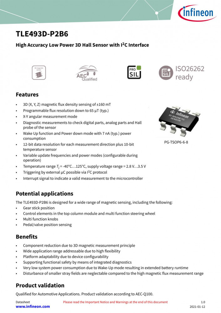 TLE493D-P2B6 datasheet page 1
