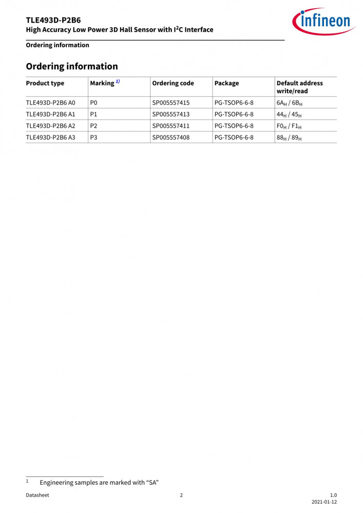 TLE493D-P2B6 datasheet page 2