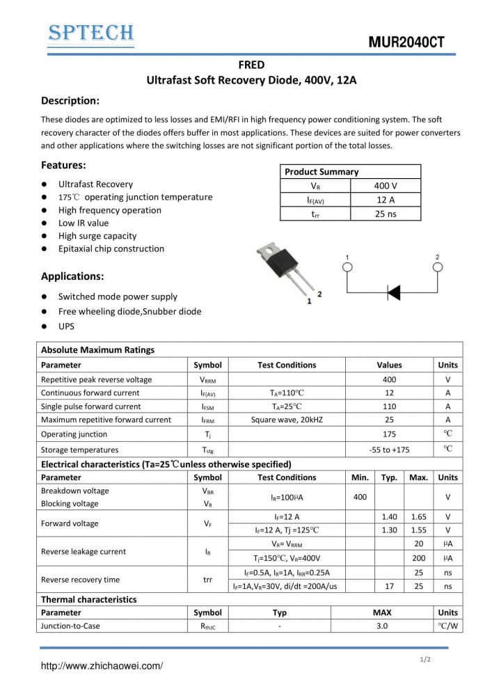 MUR2040CT datasheet page 1