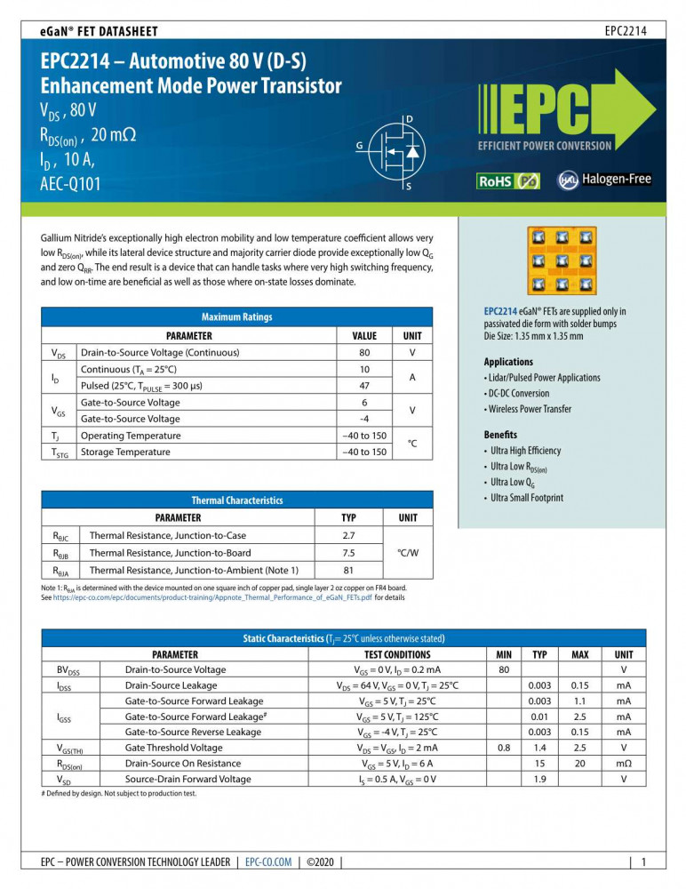 EPC2214 datasheet page 1