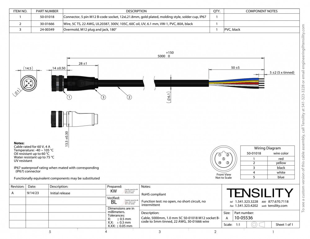 Tensility International 10-05536 cable assembly drawing