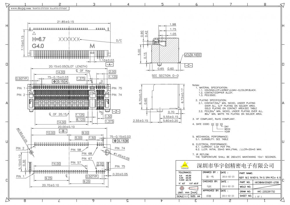HOAUC HYCW34M-05NGFF-670B technical drawing page 1
