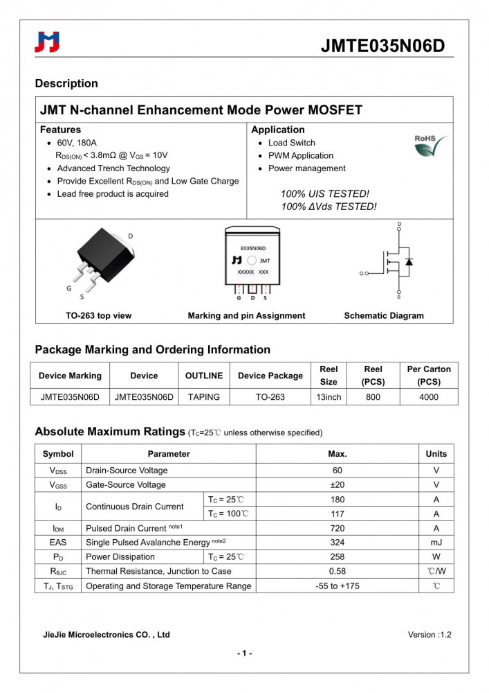 JMTE035N06D datasheet page 1