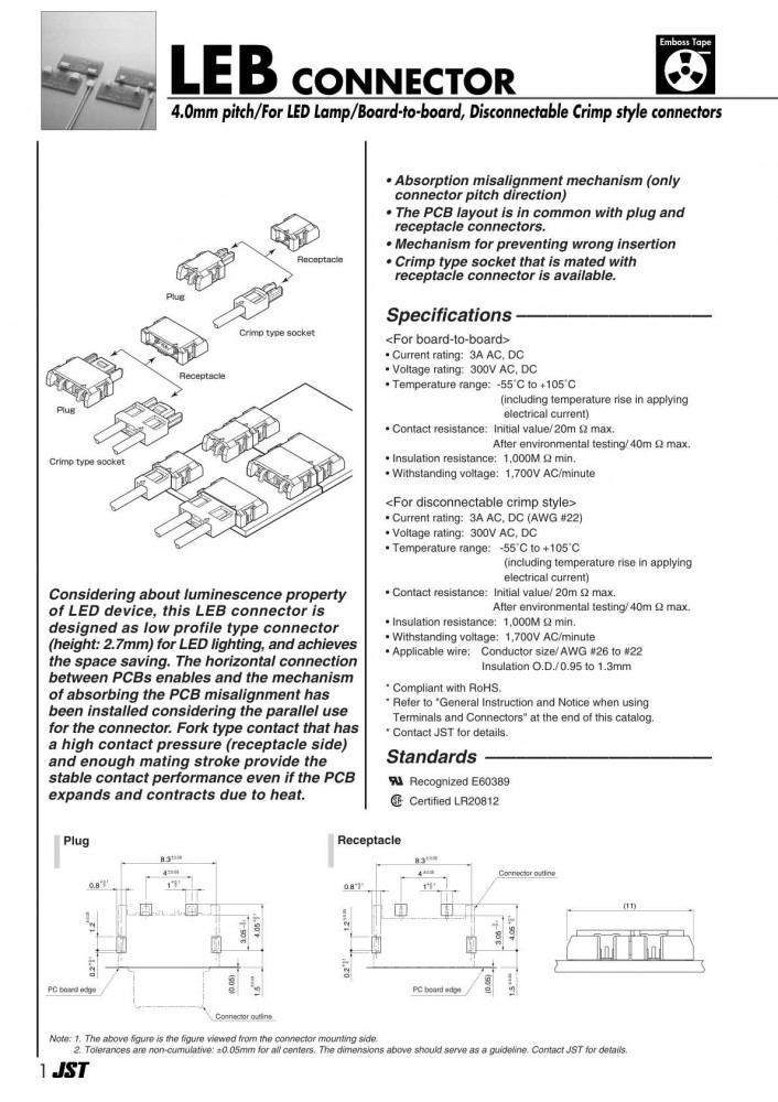 JST LEB connector technical drawing page 1