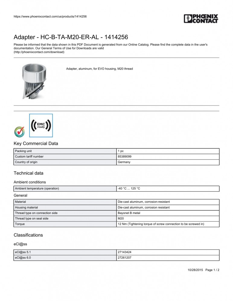 Phoenix Contact 1414256 product documentation image 1
