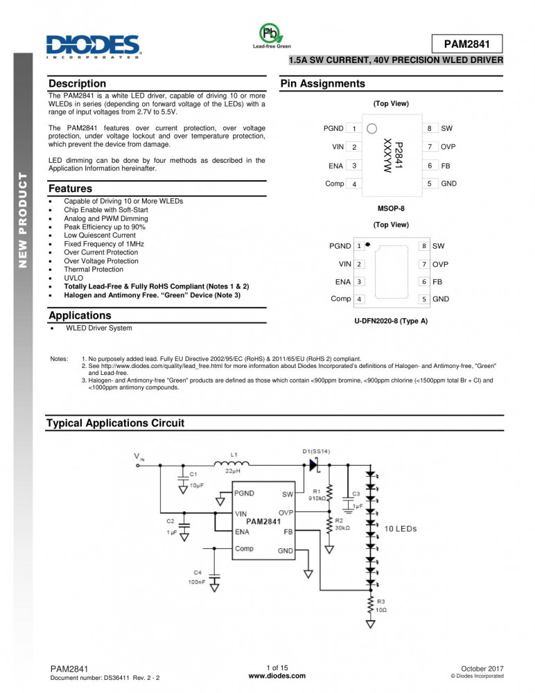 PAM2841EV1 datasheet page 1