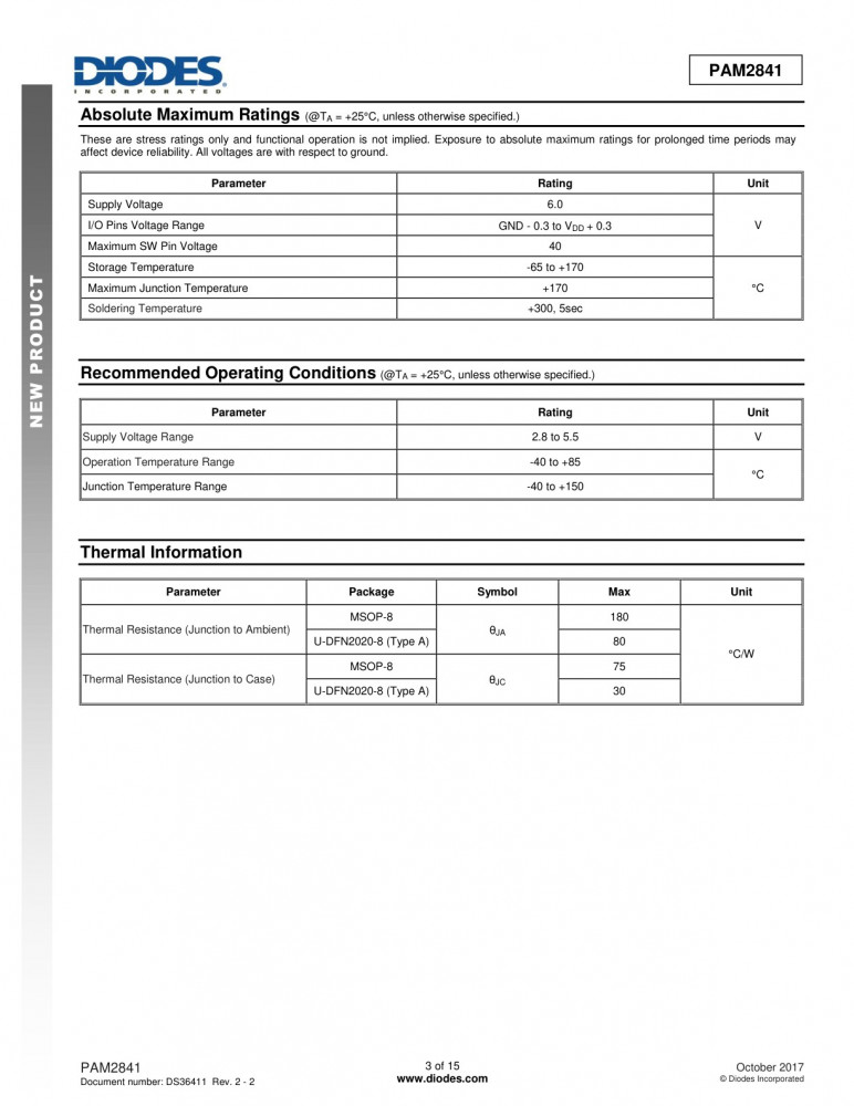 PAM2841EV1 datasheet page 3