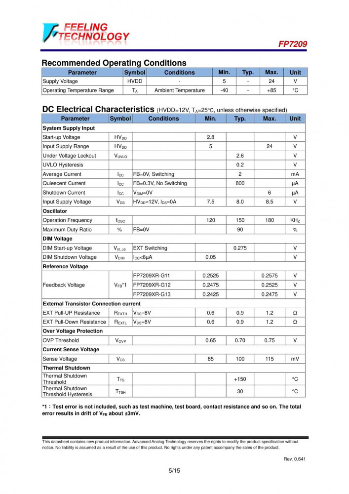 FP7209 datasheet page 5