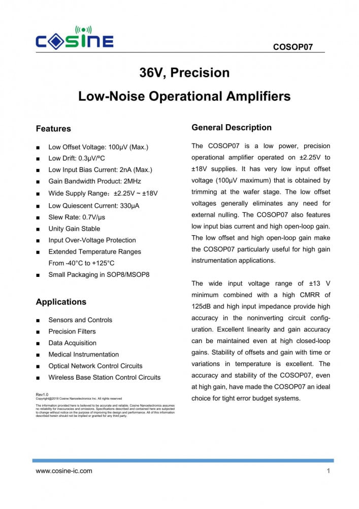 COSOP07SR datasheet page 1