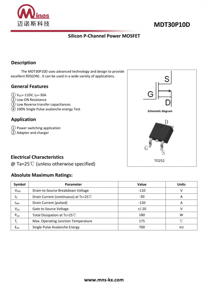 MDT30P10D datasheet page 1