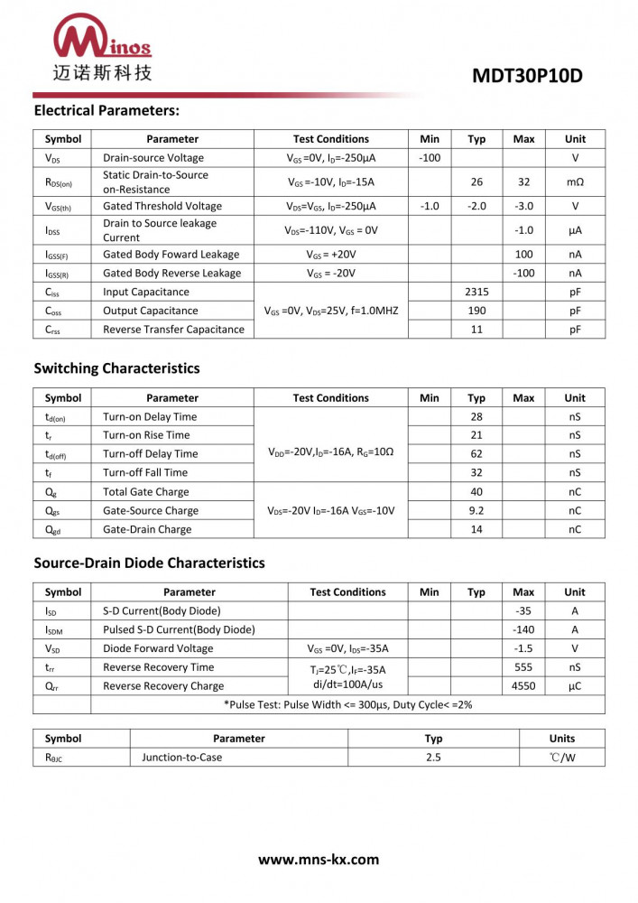MDT30P10D datasheet page 2