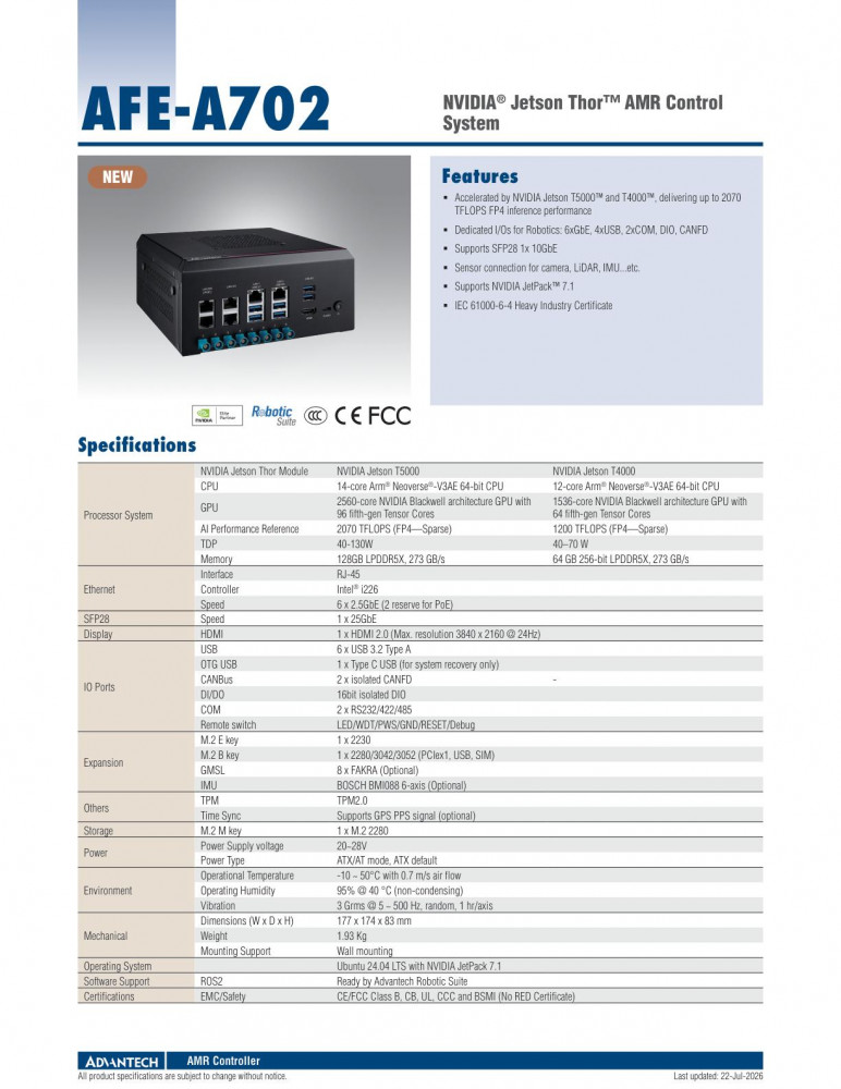 AFE-A702 product documentation page 1