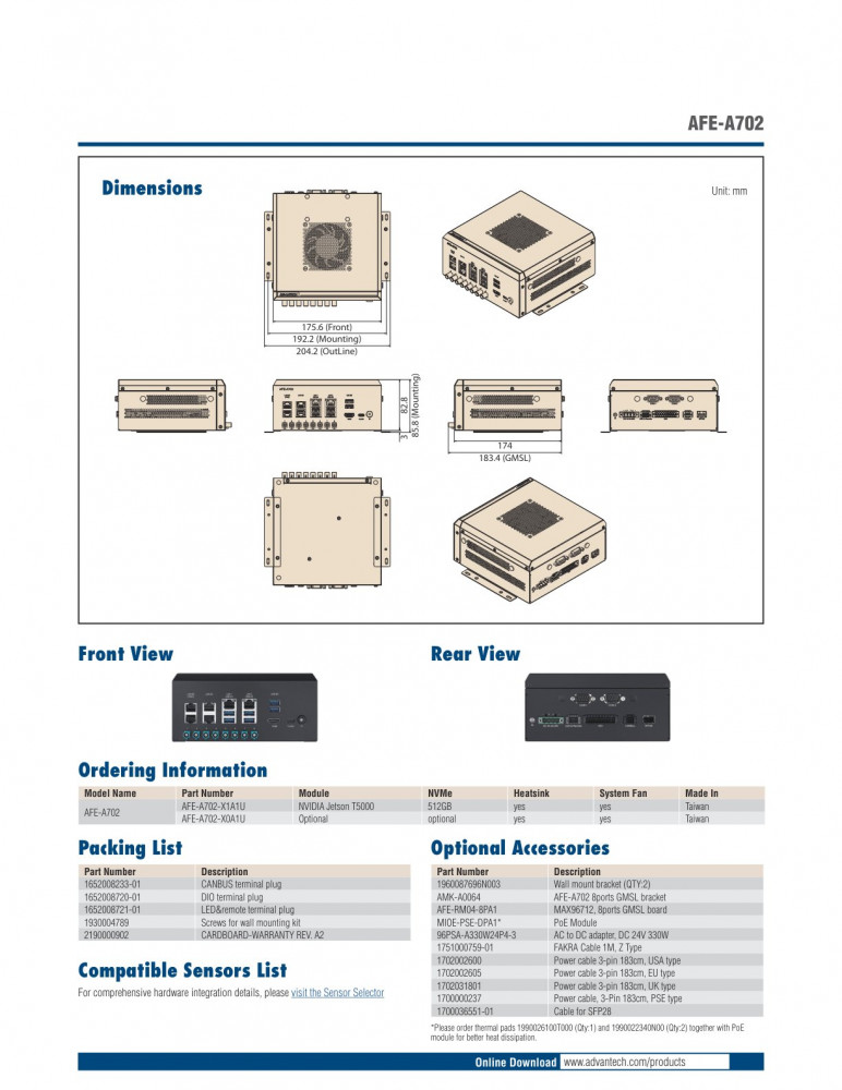 AFE-A702 product documentation page 2