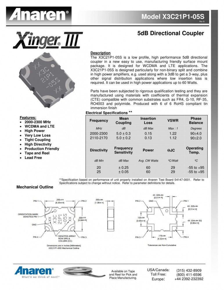 X3C21P1-05S datasheet page 1