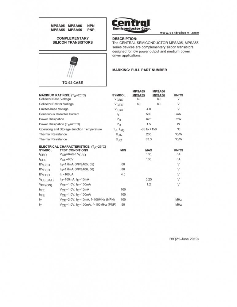 MPSA56 datasheet page 1