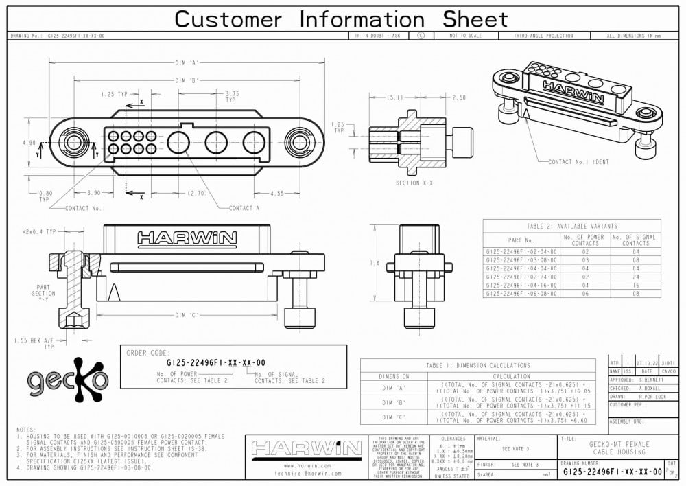 Harwin G125 series technical document preview