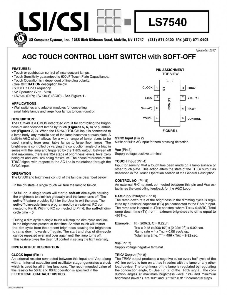 LS7540-S datasheet page 1