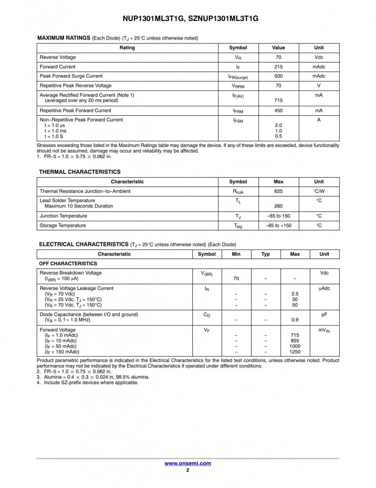 SZNUP1301ML3T1G datasheet page 2