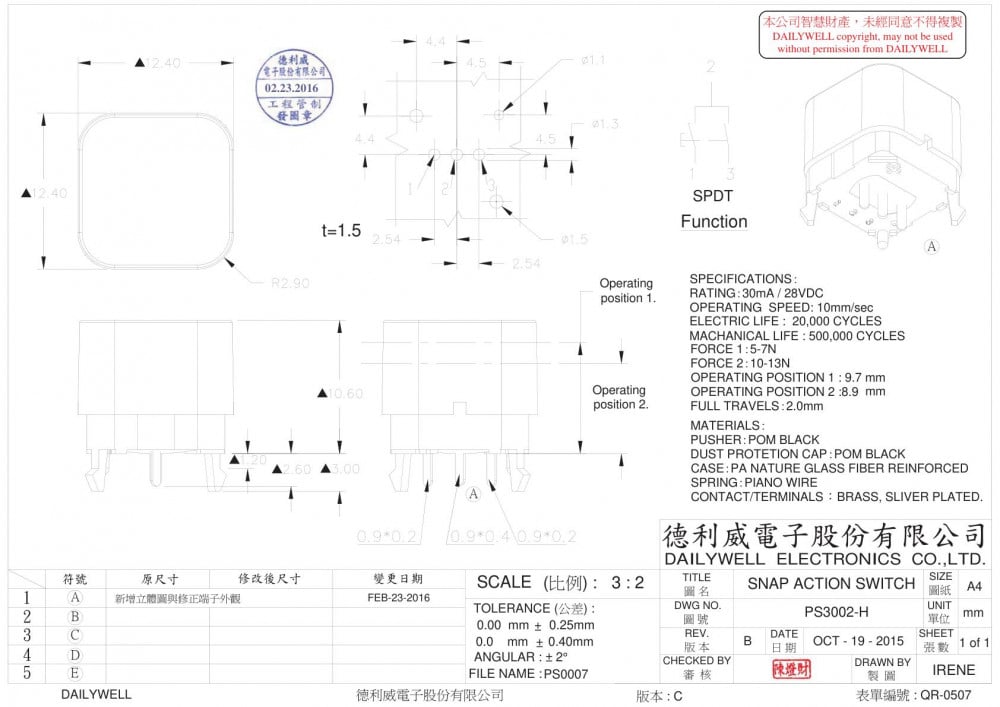 Dailywell PS3002-H technical drawing