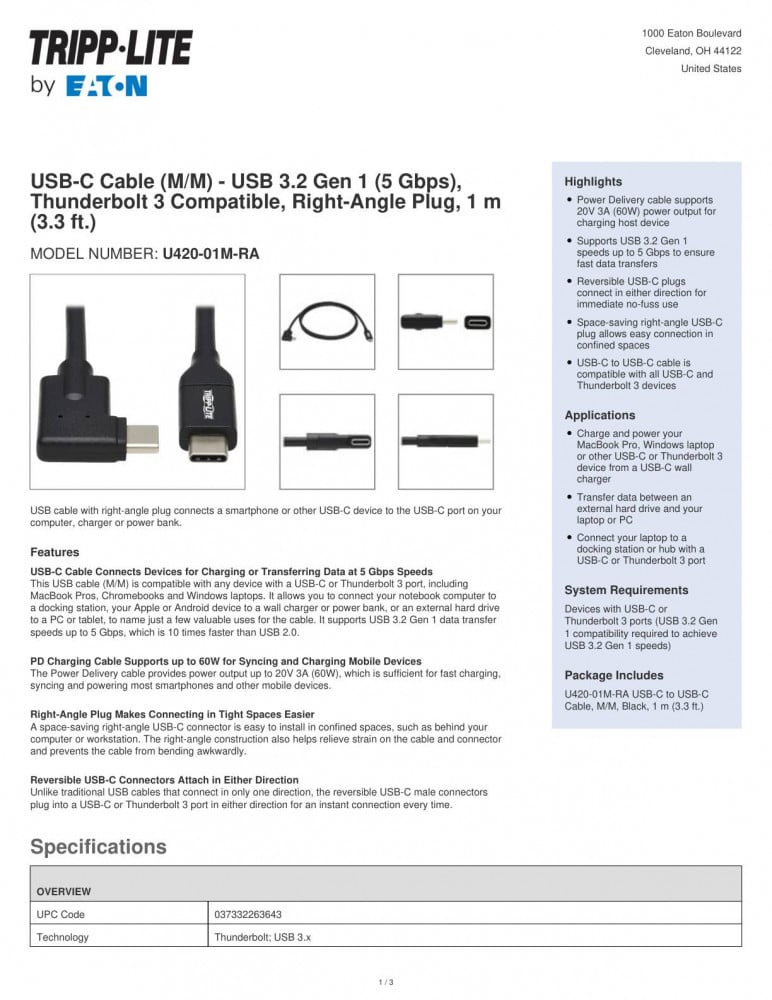 U420-01M-RA technical document page 1