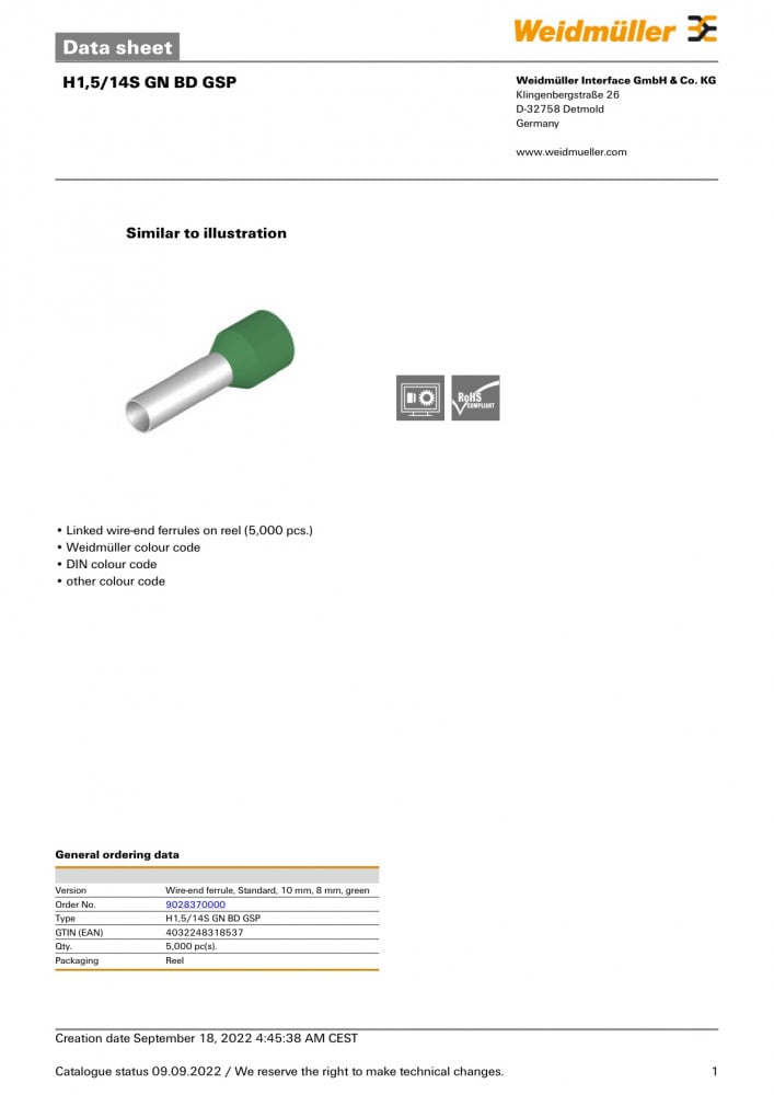 WEIDMULLER 9028370000 technical document page 1
