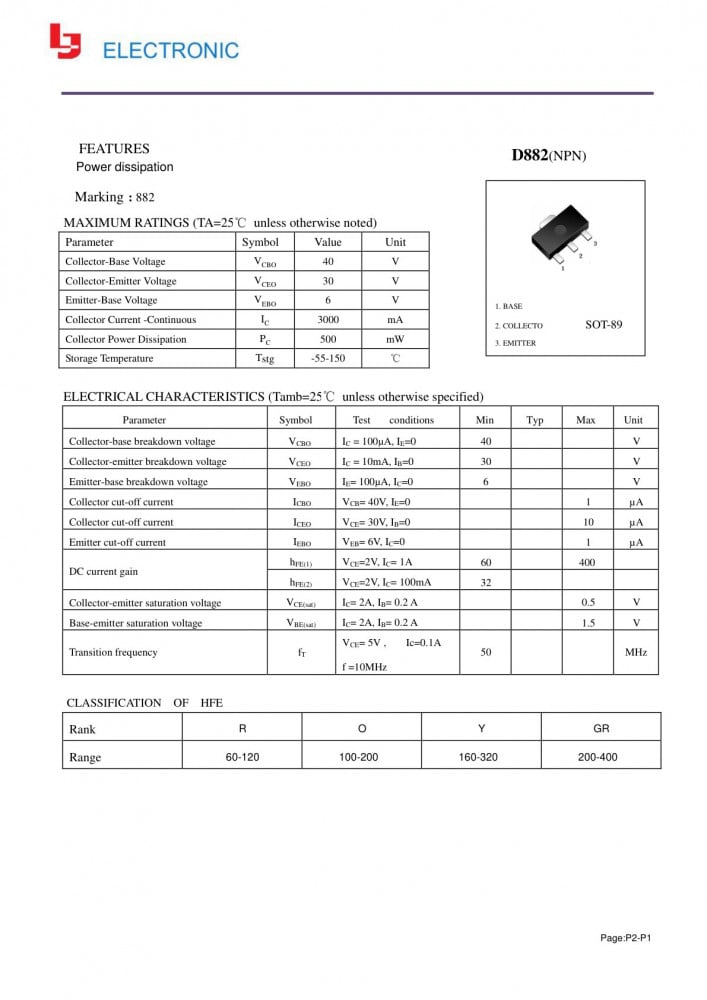 LangJie D882 datasheet page 1