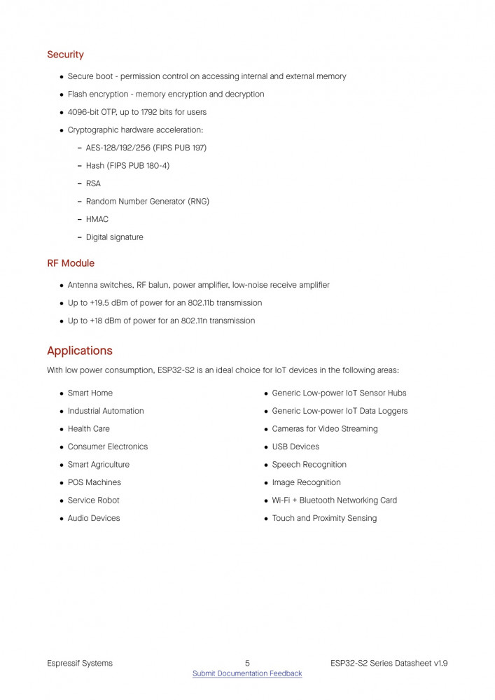 ESP32-S2 datasheet preview, page 5