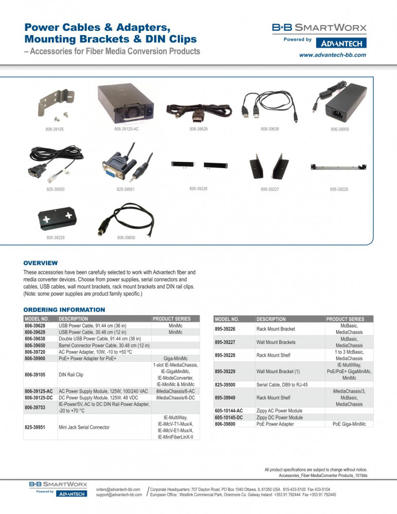 Advantech accessory ordering information document page