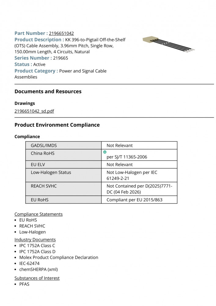 MOLEX 2196651042 drawing preview, page 1