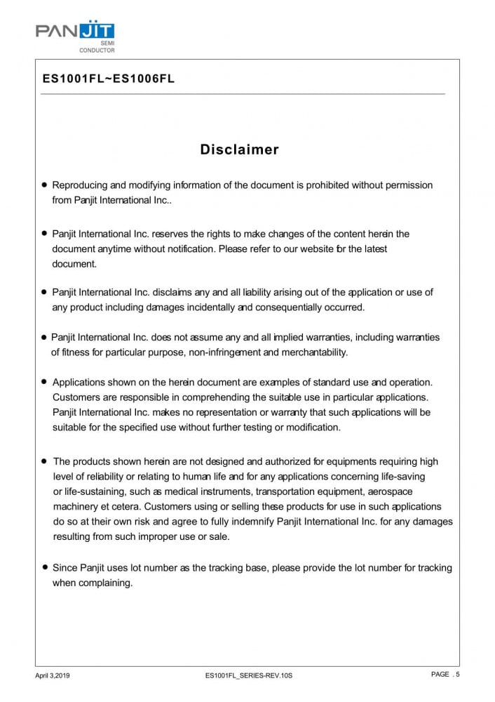 PANJIT ES1002FL datasheet page 5