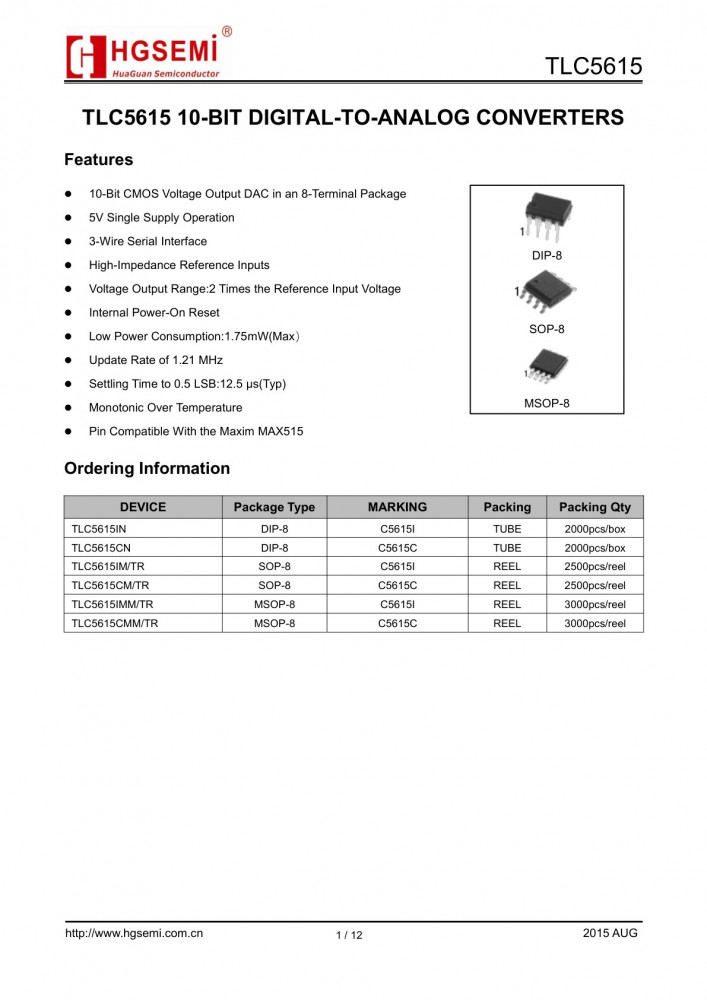 TLC5615 technical document page 1