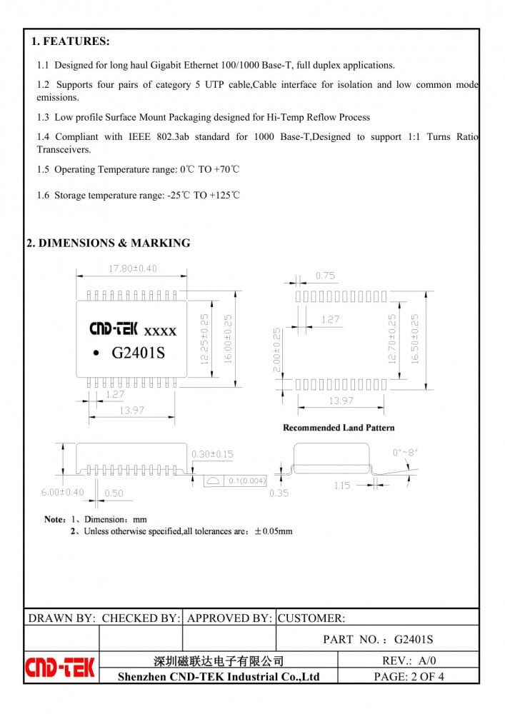 G2401S dimensions and marking page