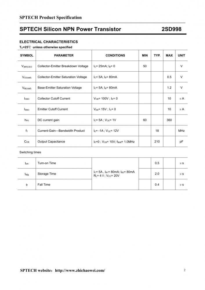 2SD998 datasheet page 2